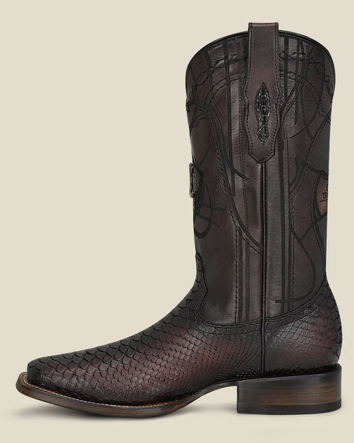Cuadra Mens ENGRAVED MAHOGANY PYTHON WESTERN BOOTS CU746 – The Little Ranch